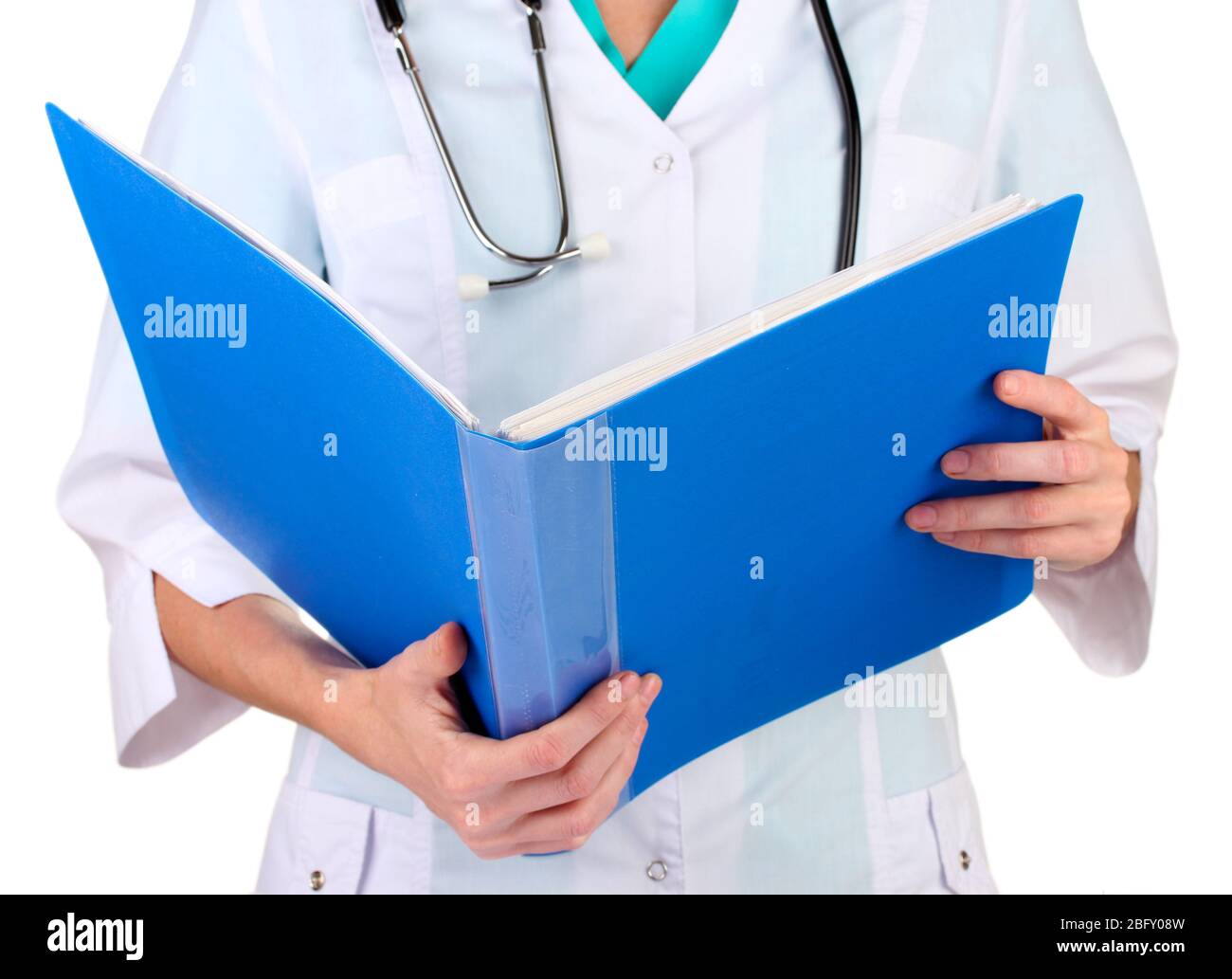 Hand of doctor with medical chart. Isolated on white Stock Photo - Alamy