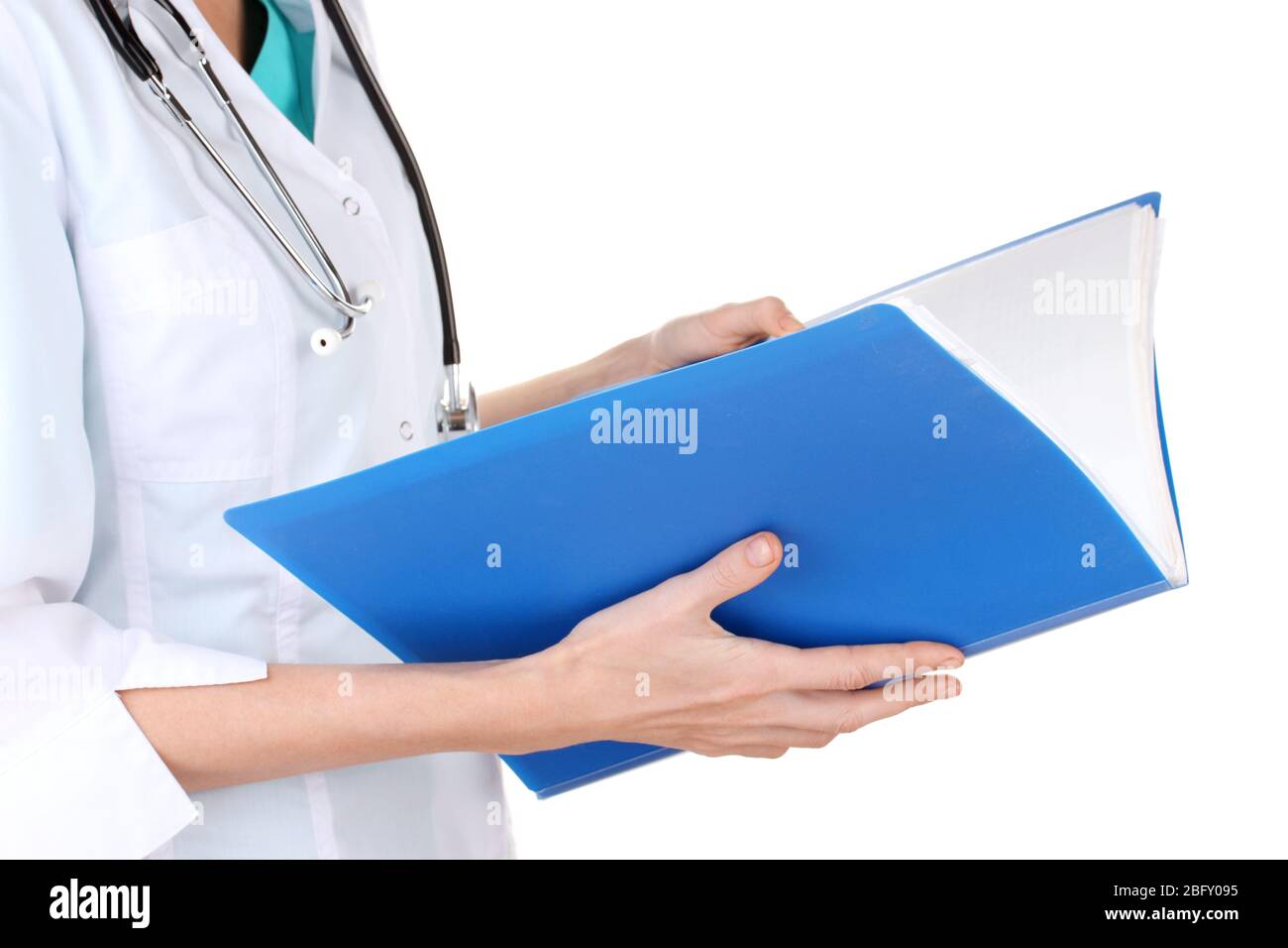 Hand of doctor with medical chart. Isolated on white Stock Photo - Alamy