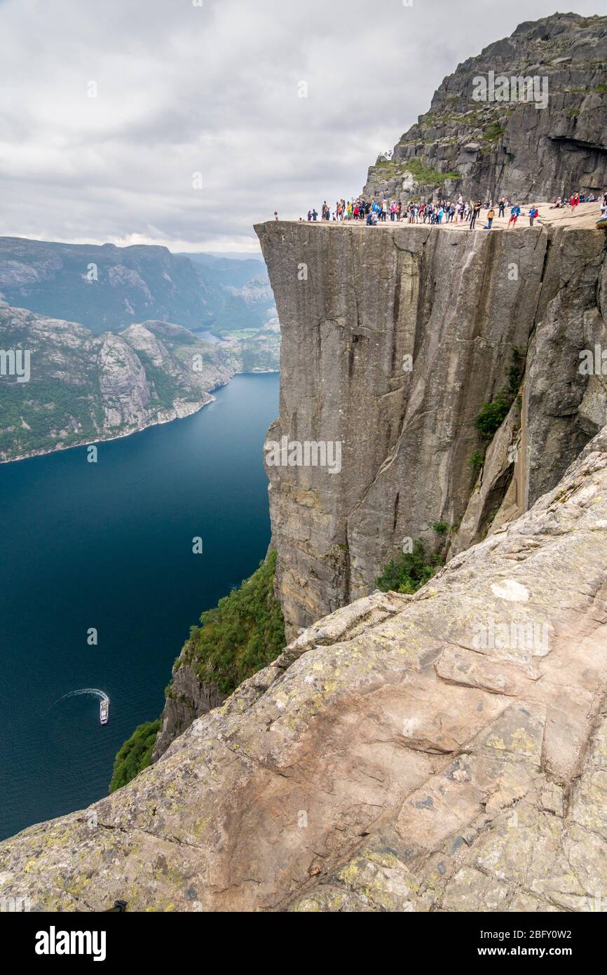 Norway, in the summer, walk till this famous stone, Preikestolen in the ...