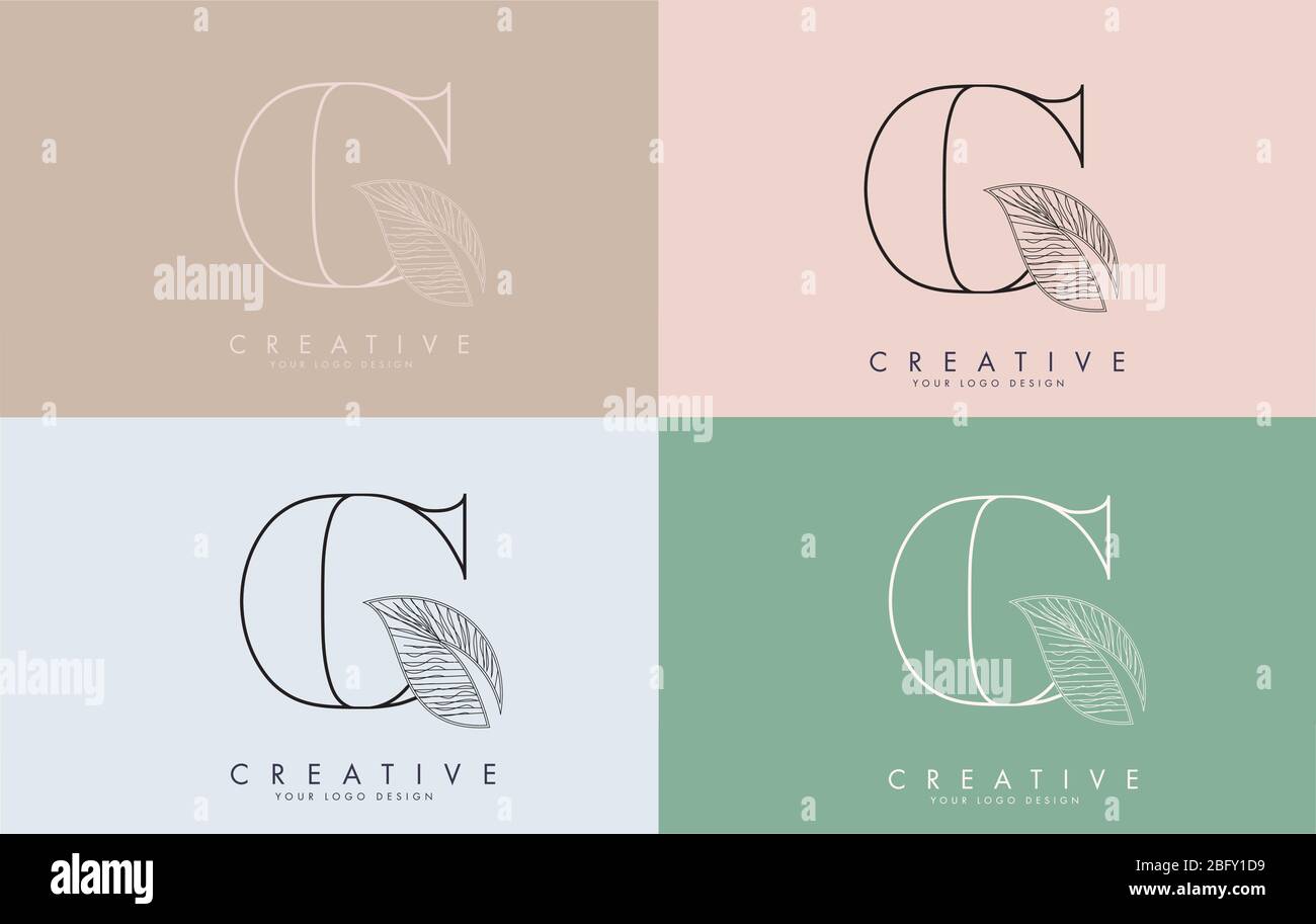 Outline Letter G Logo icon with Wired Leaf Concept Design on colorful ...