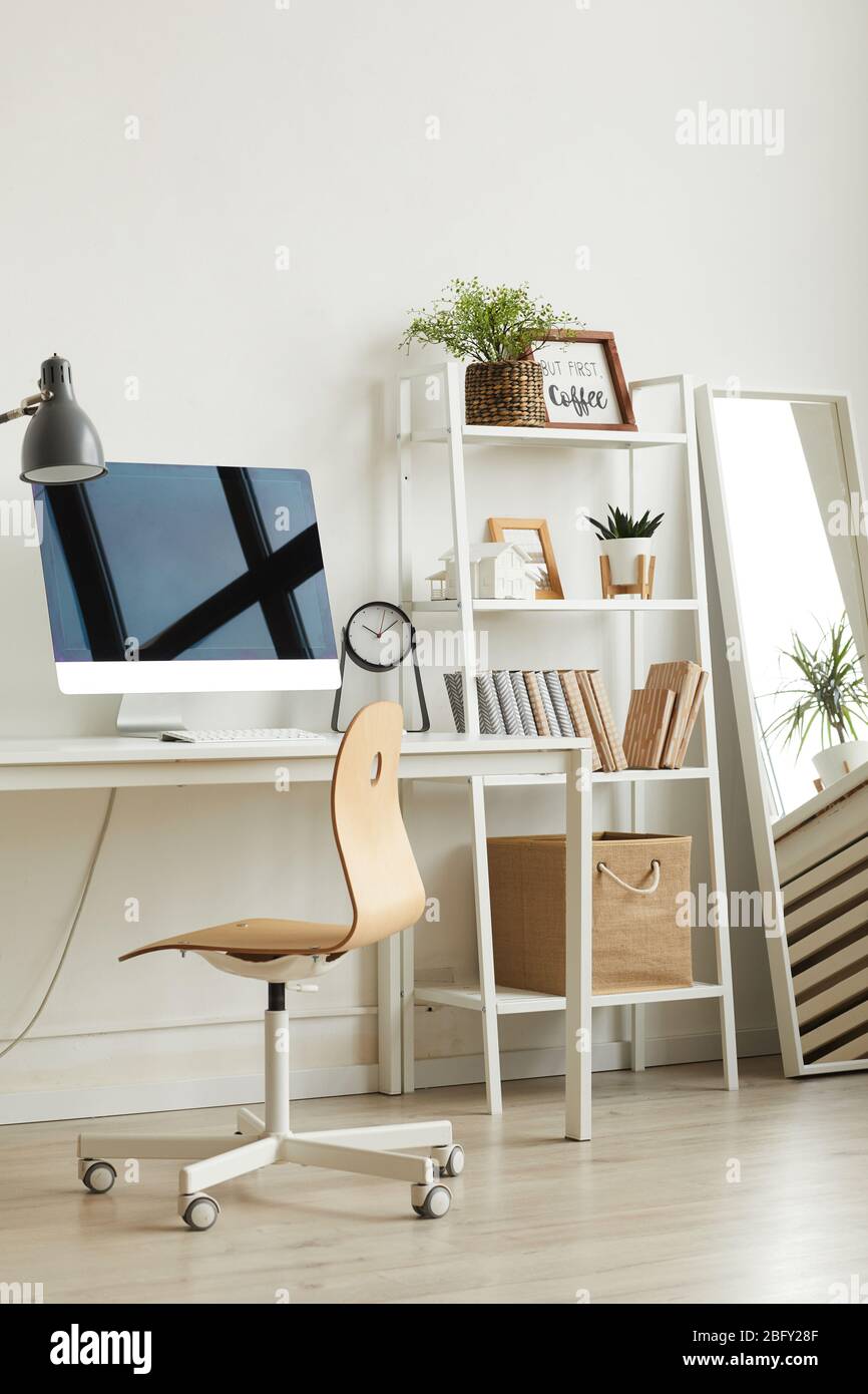 Vertical background image of empty home office workplace with wooden ... Vertical background image of empty home office workplace with wooden ...