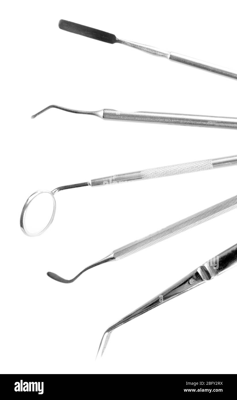 Set of dental tools for teeth care isolated on white Stock Photo - Alamy