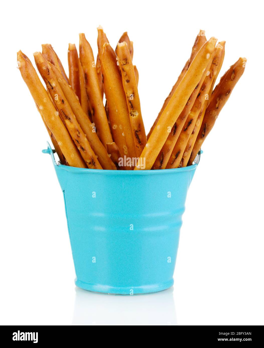 Tasty crispy sticks in blue pail isolated on white Stock Photo - Alamy