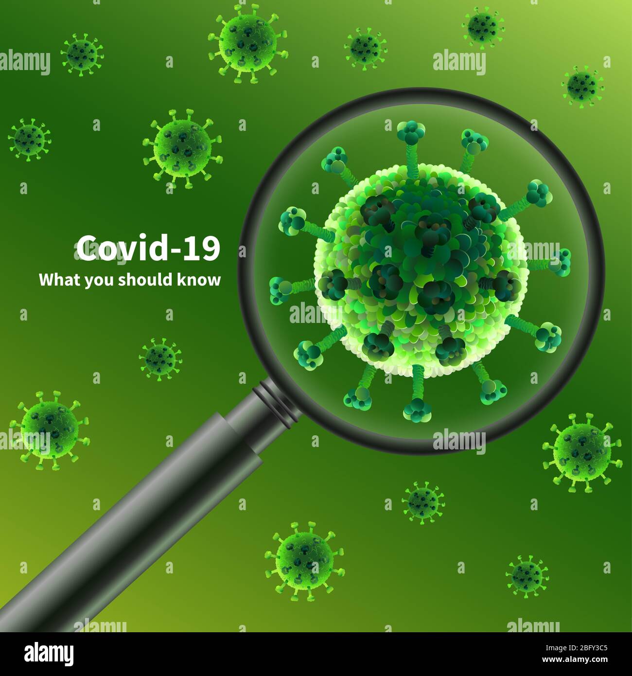 Coronavirus Disease COVID-19, SARS-CoV-2 Enlarged with a Magnifier ...
