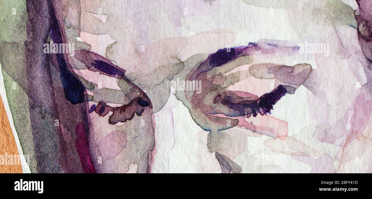 watercolor painting, female portrait, handmade Stock Photo - Alamy