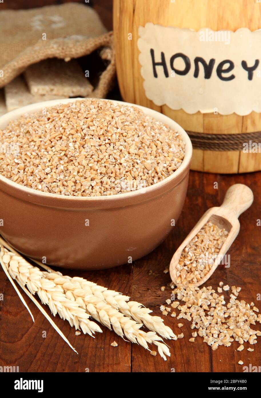 Wheat bran with honey on the table Stock Photo - Alamy