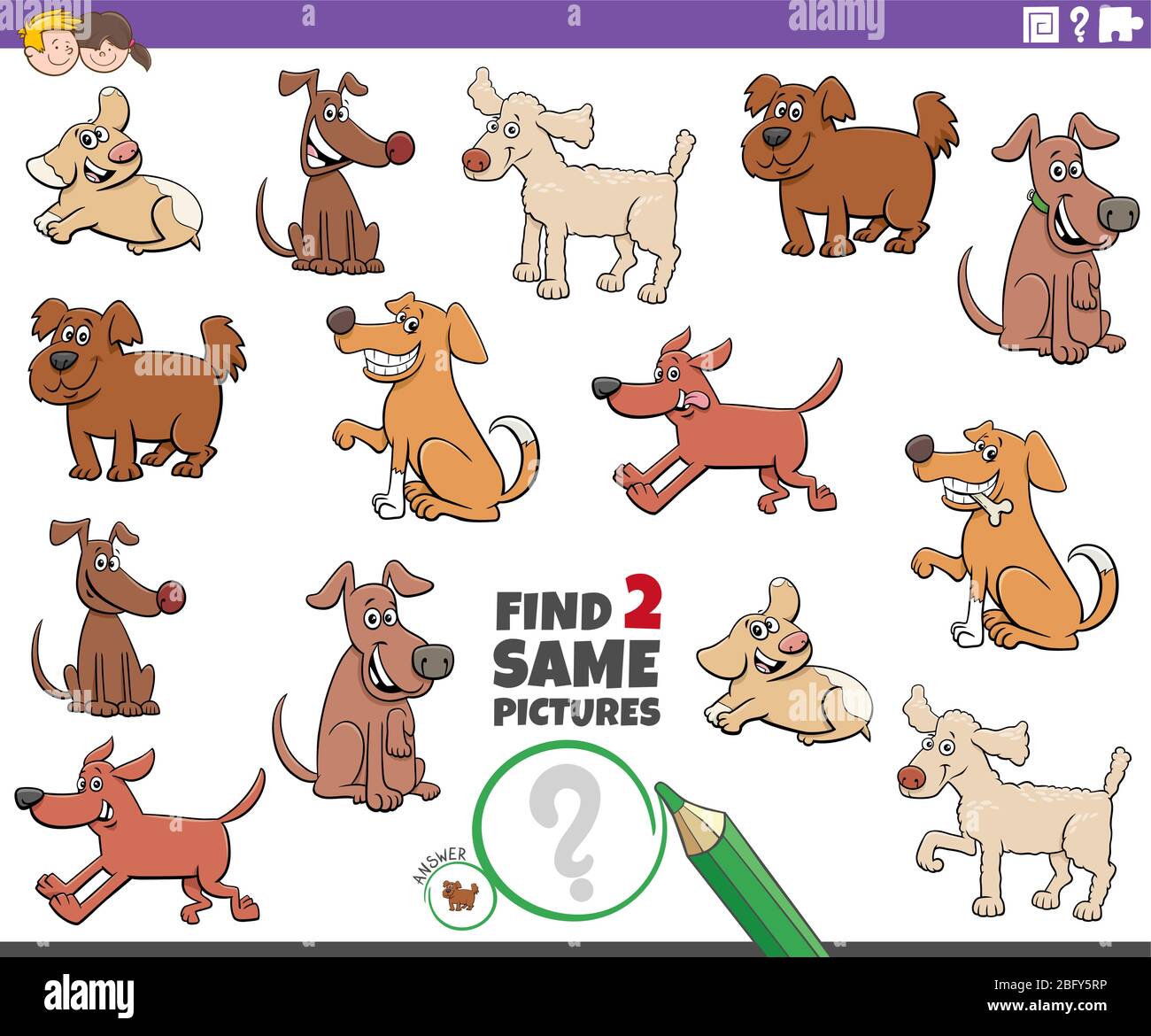 Cartoon Illustration of Finding Two Same Pictures Educational Game for ...