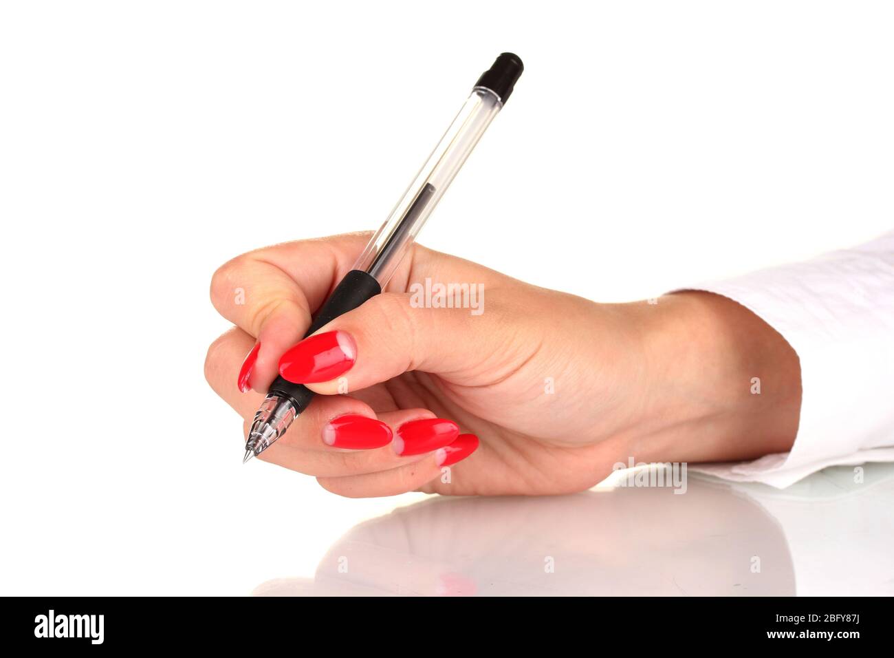 Hand signing with pen isolated on white Stock Photo - Alamy