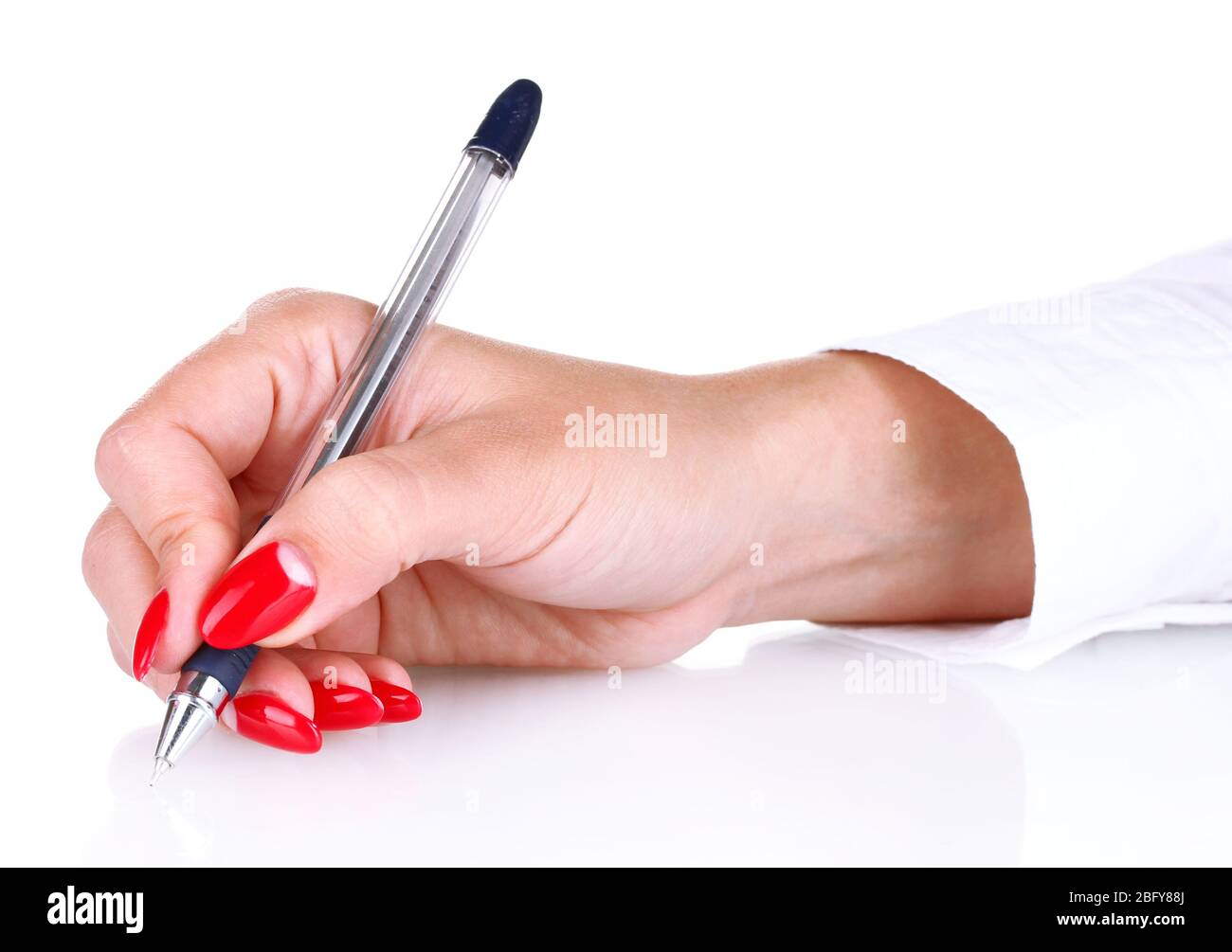 Hand signing with pen isolated on white Stock Photo - Alamy