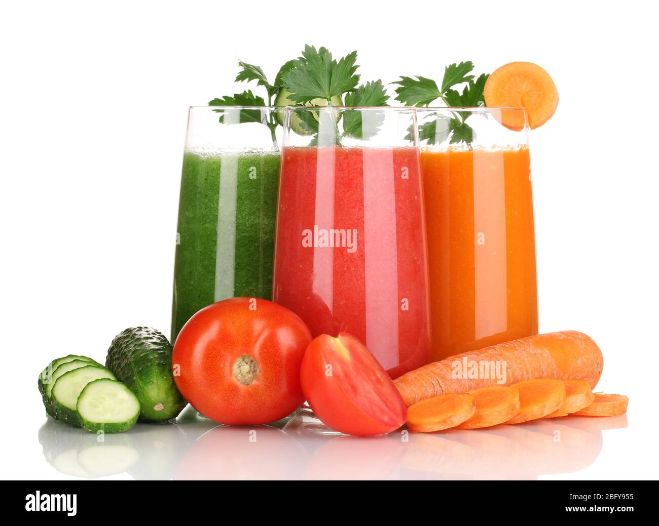 Fresh vegetable juices isolated on white Stock Photo - Alamy