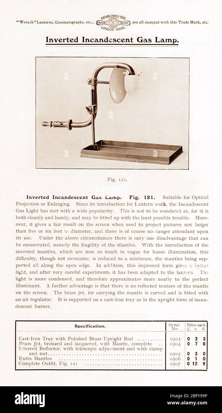 Wrench inverted incandescent gas lamp for magic lantern projector Stock ...