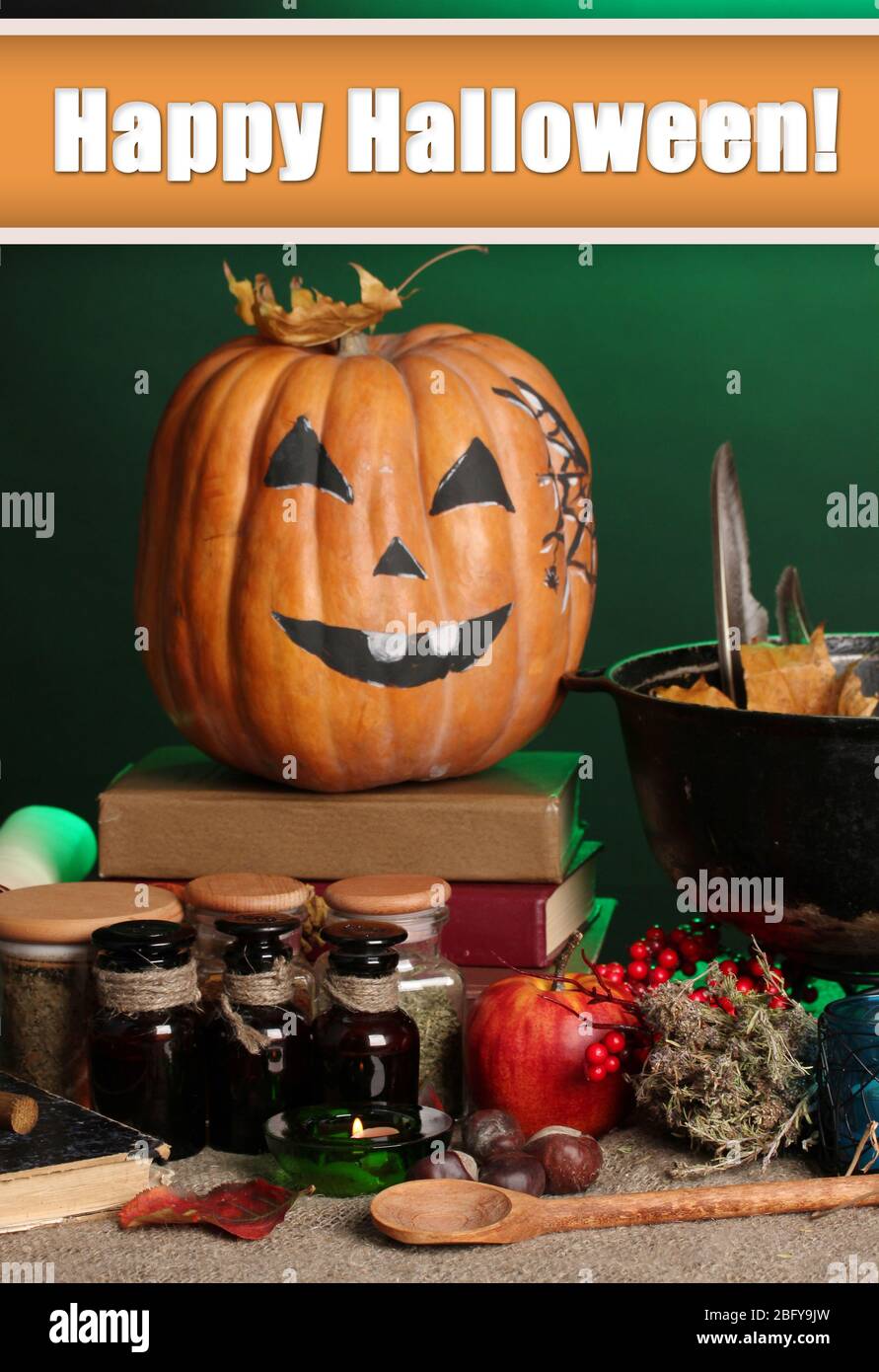 Detail photo of Scary halloween laboratory in green light Stock Photo ...