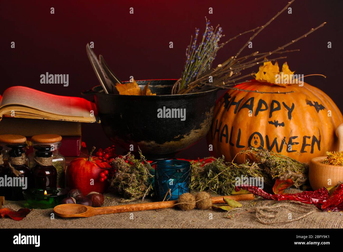 Scary halloween laboratory in red light Stock Photo - Alamy