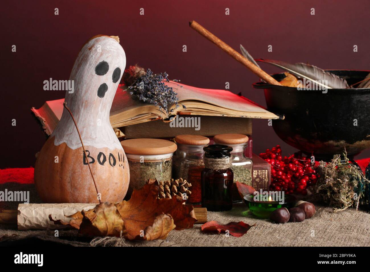 Scary halloween laboratory in red light Stock Photo - Alamy