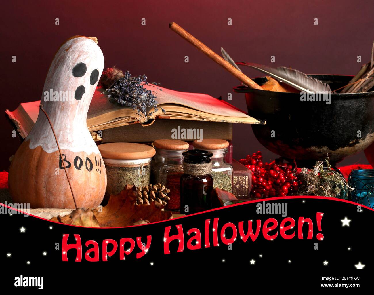 Scary Halloween laboratory in red light close up Stock Photo - Alamy