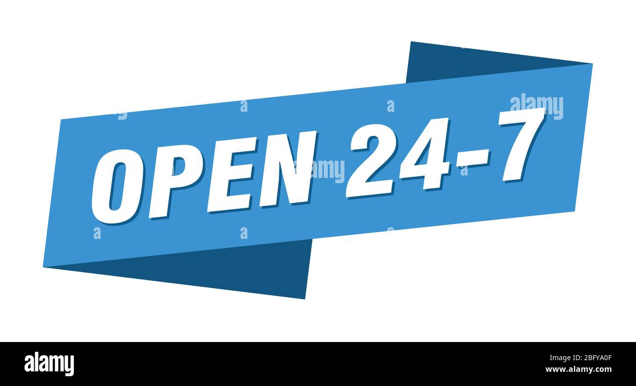 open 24 7 banner template. open 24 7 ribbon label sign Stock Vector ...