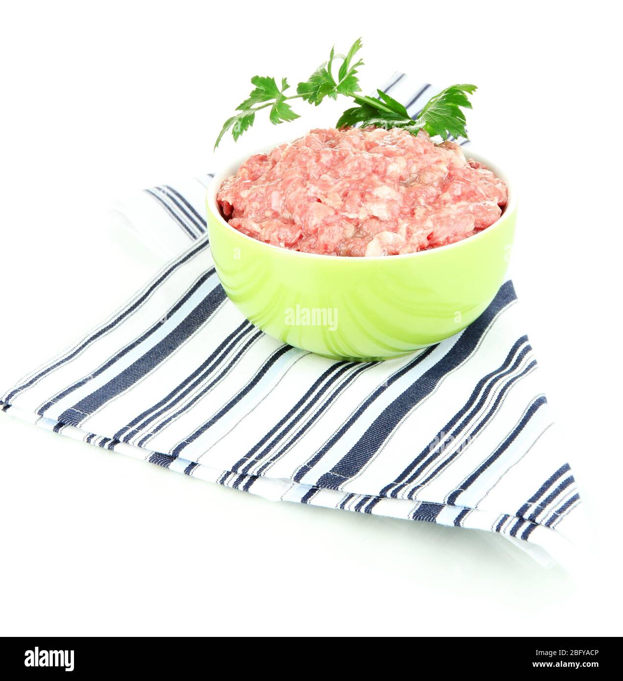 Bowl of raw ground meat isolated on white Stock Photo - Alamy