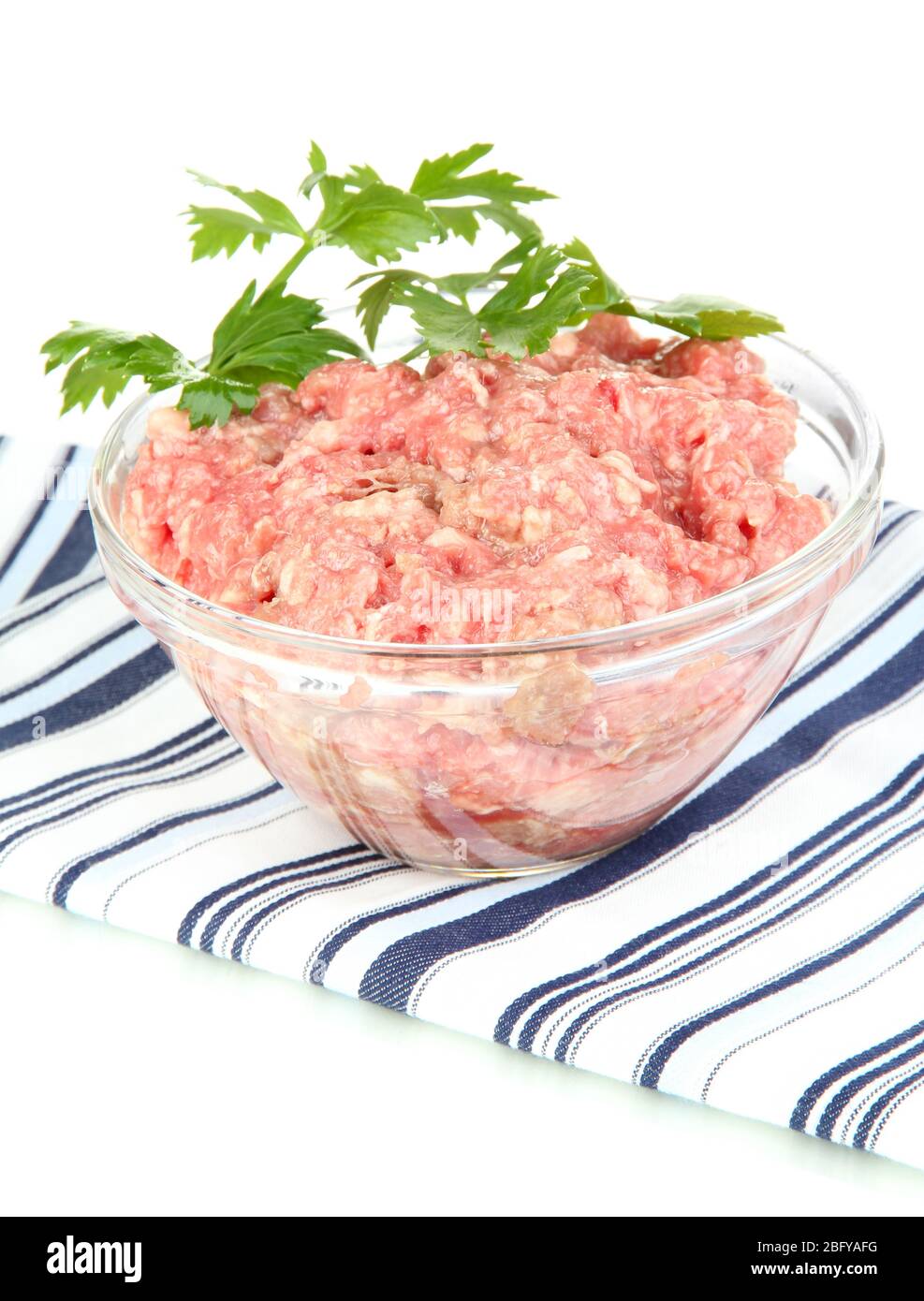 Bowl of raw ground meat isolated on white Stock Photo - Alamy