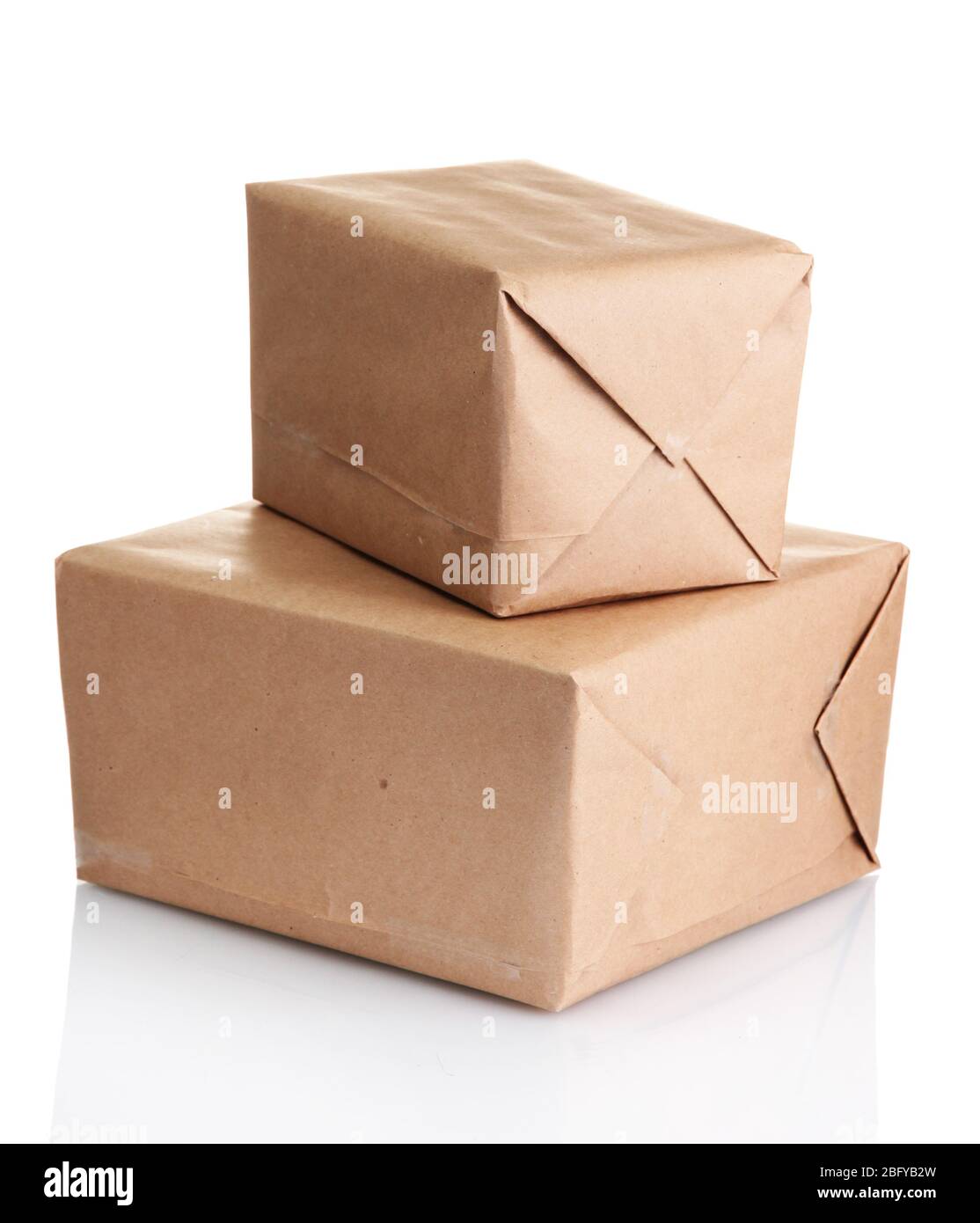 parcels boxes with kraft paper, isolated on white Stock Photo - Alamy