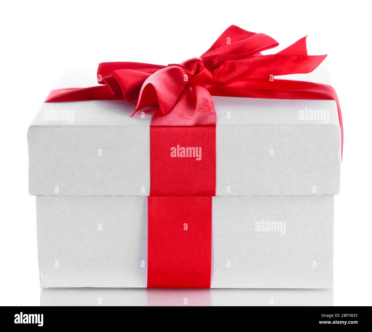 gift box with red ribbon, isolated on white Stock Photo - Alamy
