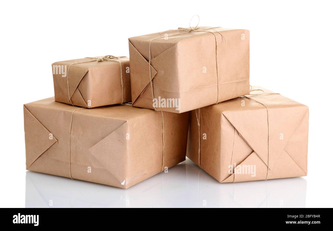 Pile of parcels wrapped up with string hi-res stock photography and ...