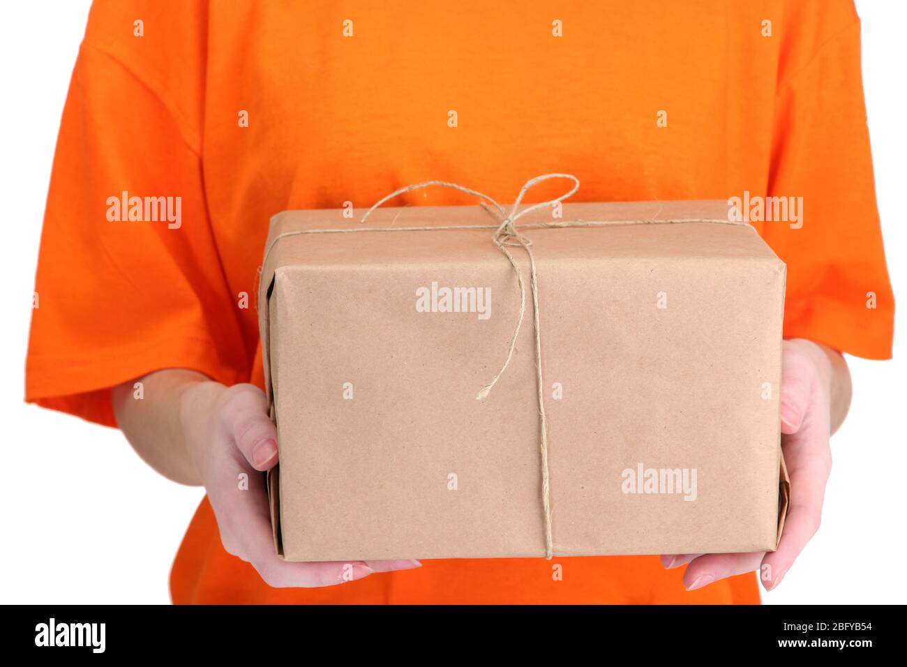 courier with parcel box, isolated on white Stock Photo - Alamy