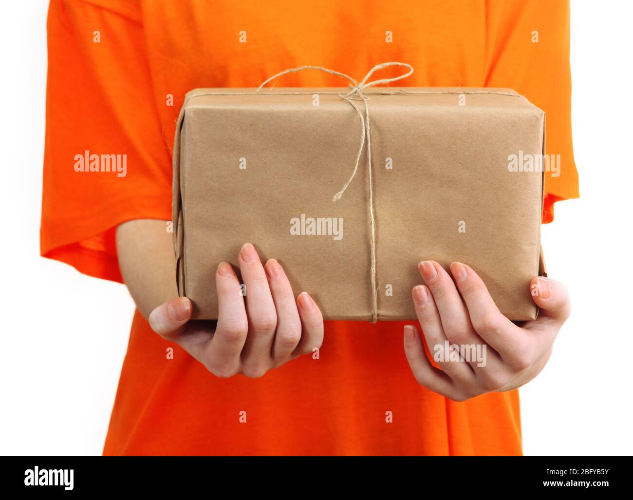 courier with parcel box, isolated on white Stock Photo - Alamy