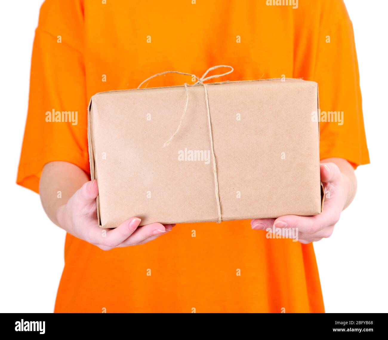courier with parcel box, isolated on white Stock Photo - Alamy