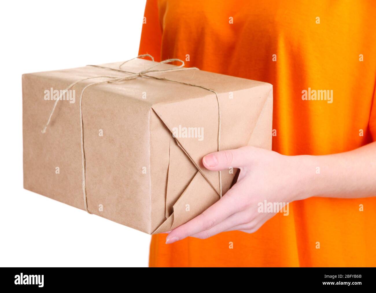 courier with parcel box, isolated on white Stock Photo - Alamy