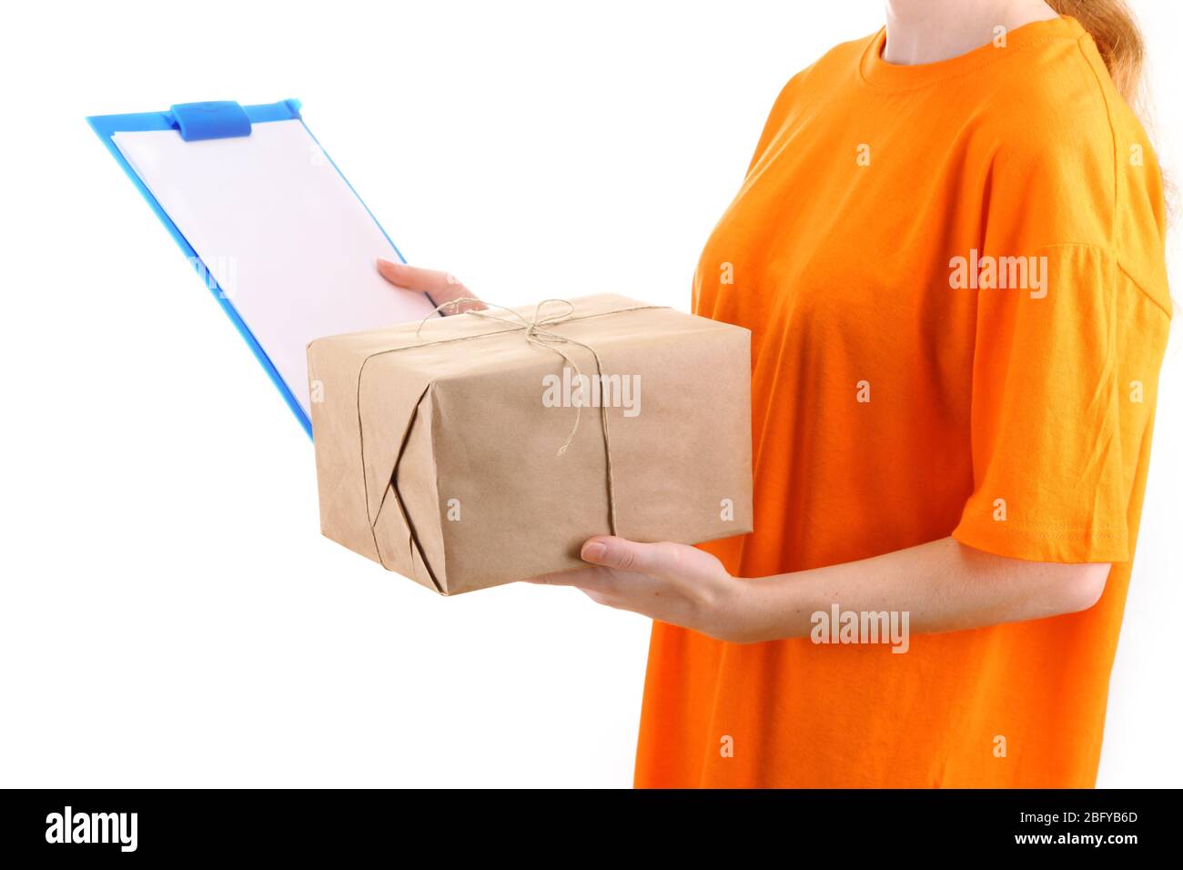 Woman carrying fragile box Cut Out Stock Images & Pictures - Alamy