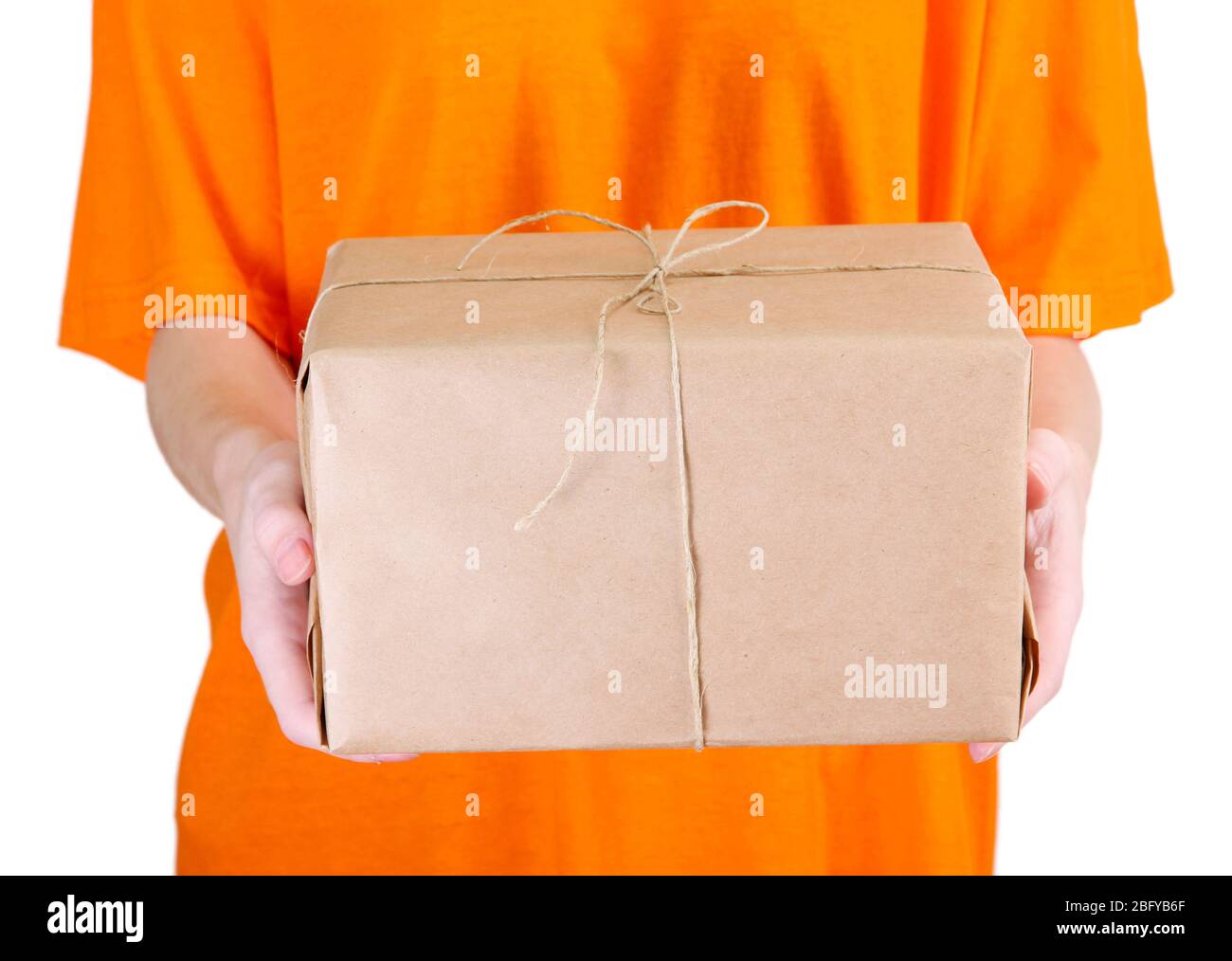 courier with parcel box, isolated on white Stock Photo - Alamy