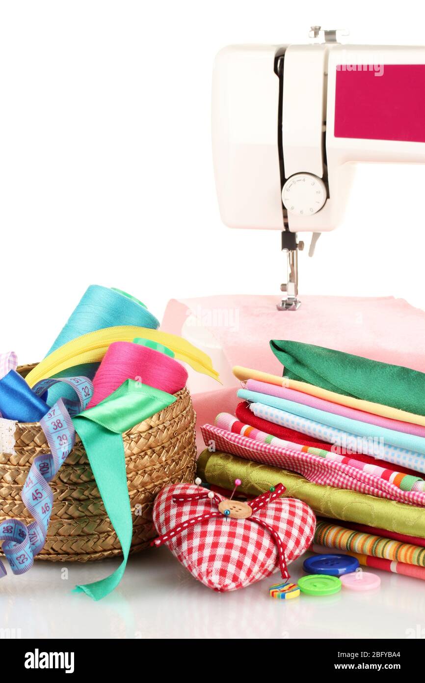 sewing machine and fabric isolated on white Stock Photo - Alamy