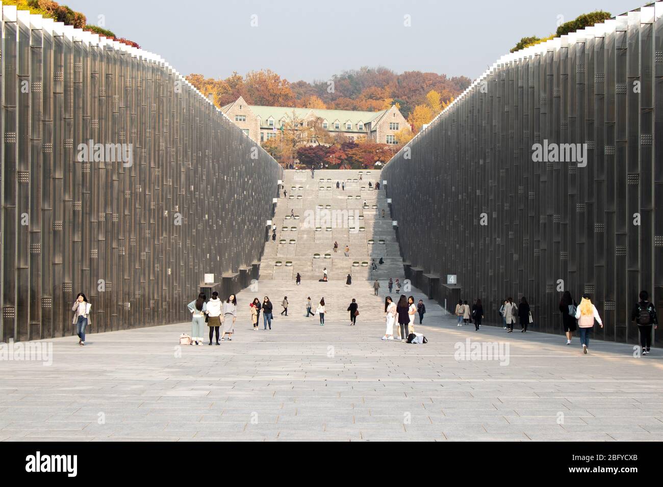 Seoul, South Korea, November 6, 2018, Student and traveler walk at Ewha ...
