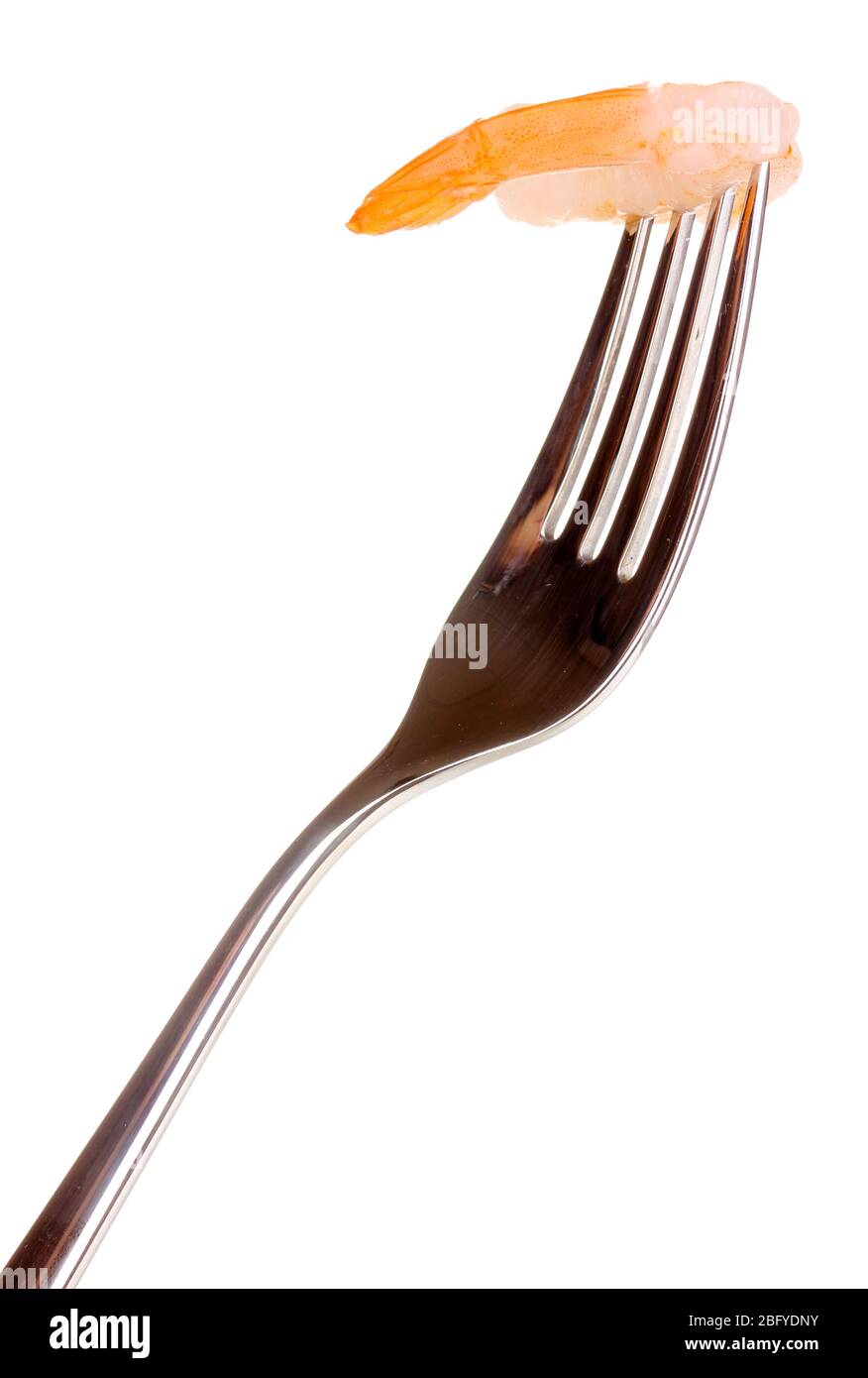Shrimp on a fork isolated on white Stock Photo - Alamy