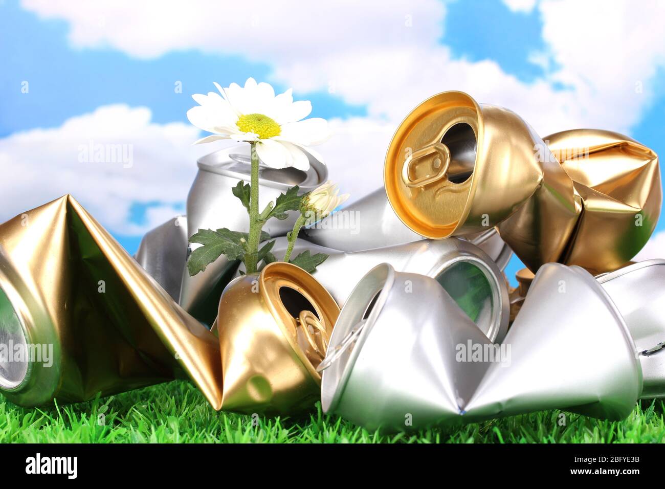 Garbage with growing flower. Environmental conservation concept Stock ...