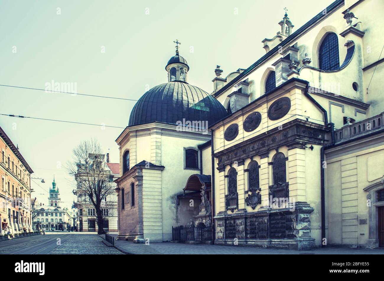 Lviv Cathedral. Lviv is a UNESCO cultural heritage. Old european city ...