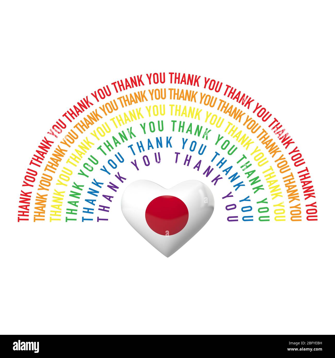 Thank you rainbow with Japan flag heart. 3D Rendering Stock Photo - Alamy