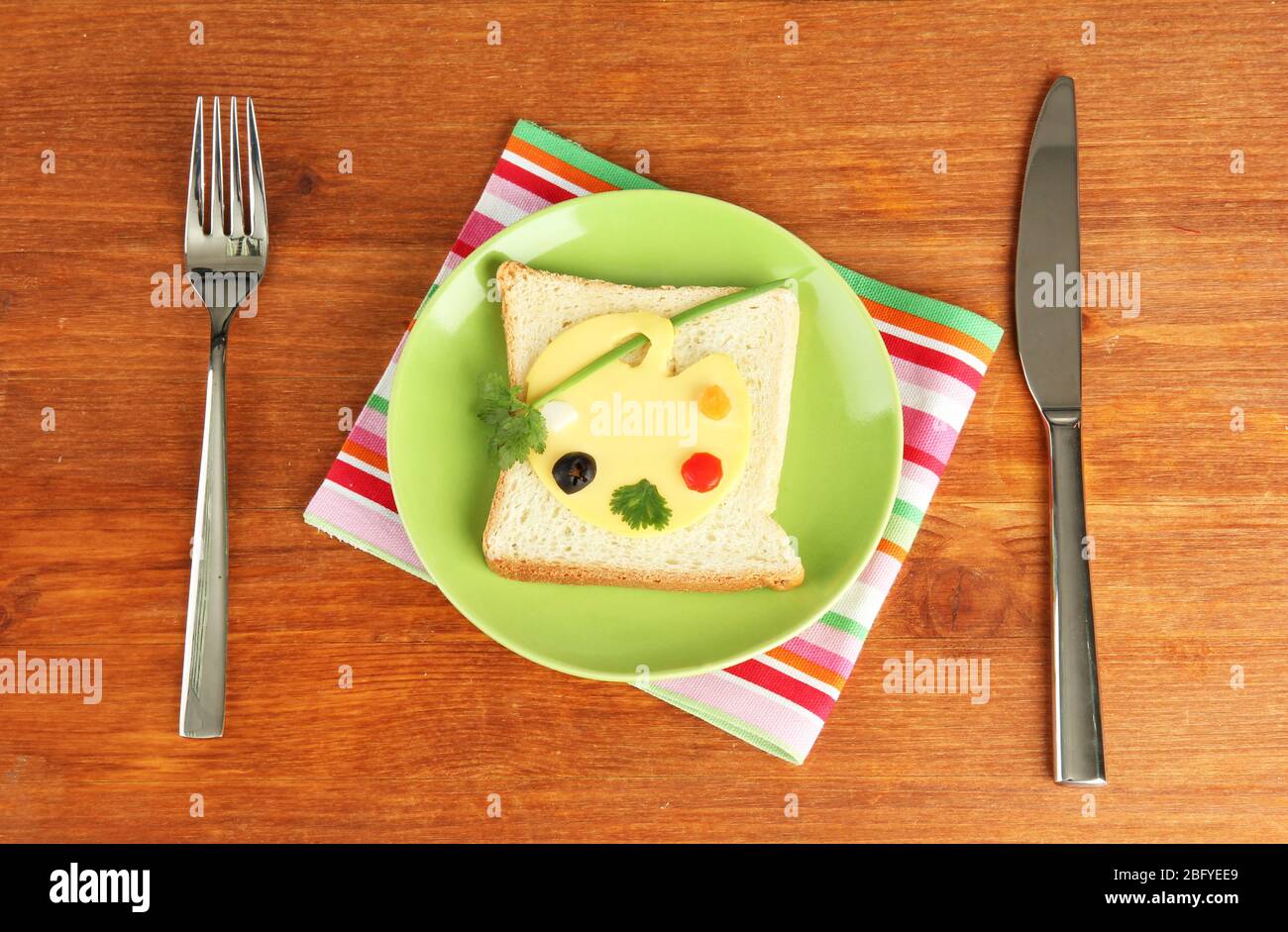 fun food for kids on wooden background Stock Photo - Alamy