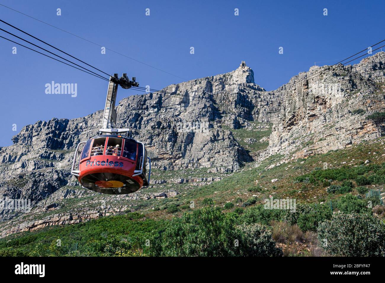 Rotating aerial cable car to tourists attraction Table Mountain Cape ...