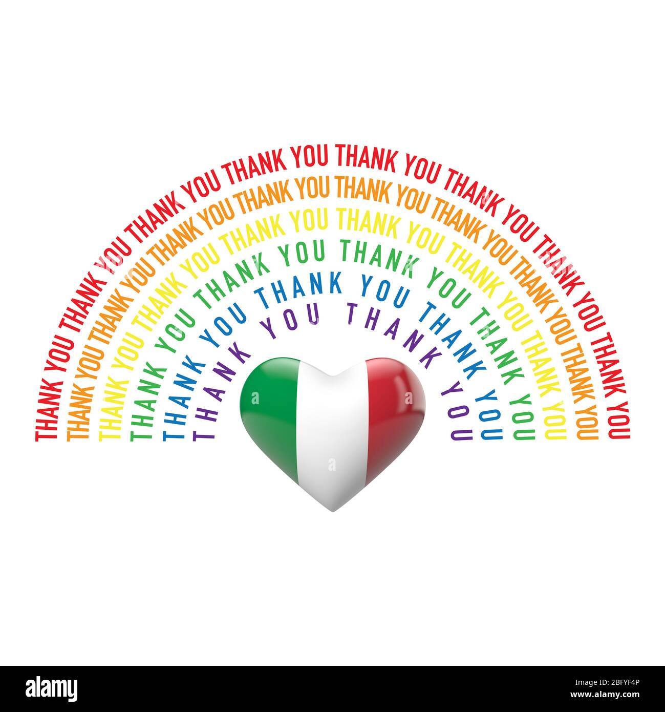 Thank you rainbow with Italy flag heart. 3D Rendering Stock Photo - Alamy