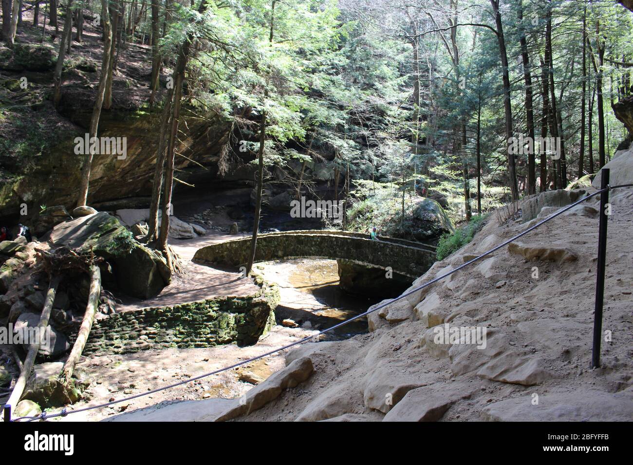 Old man cave walk trail and water fall in Ohio State,nature green ...