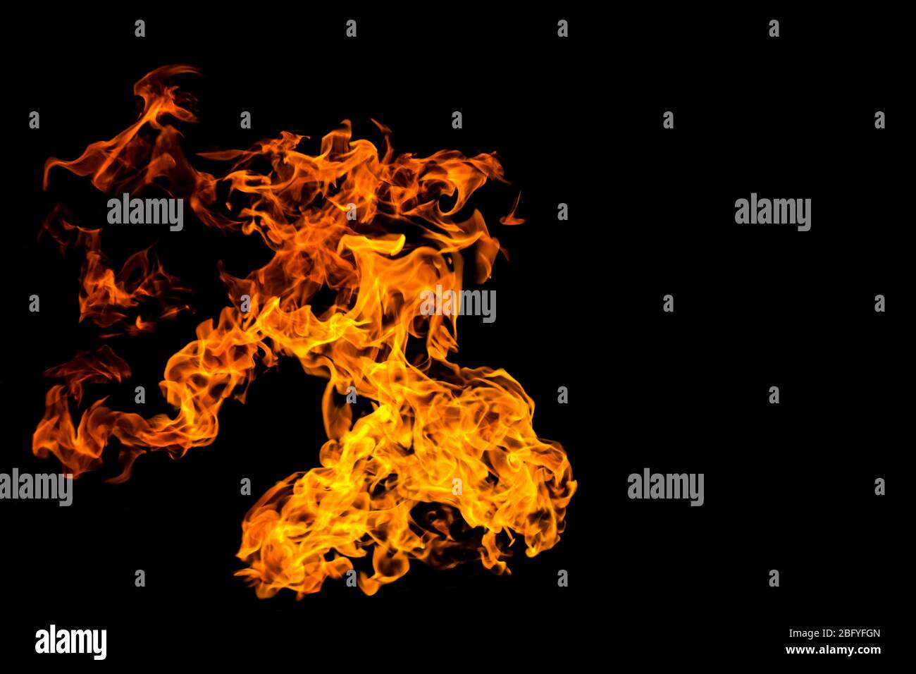 Fire patterns. Flames on a black background. Fiery patterns. Burning ...