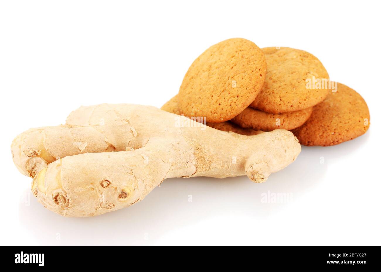 Ginger cookies with fresh ginger root isolated on white Stock Photo - Alamy