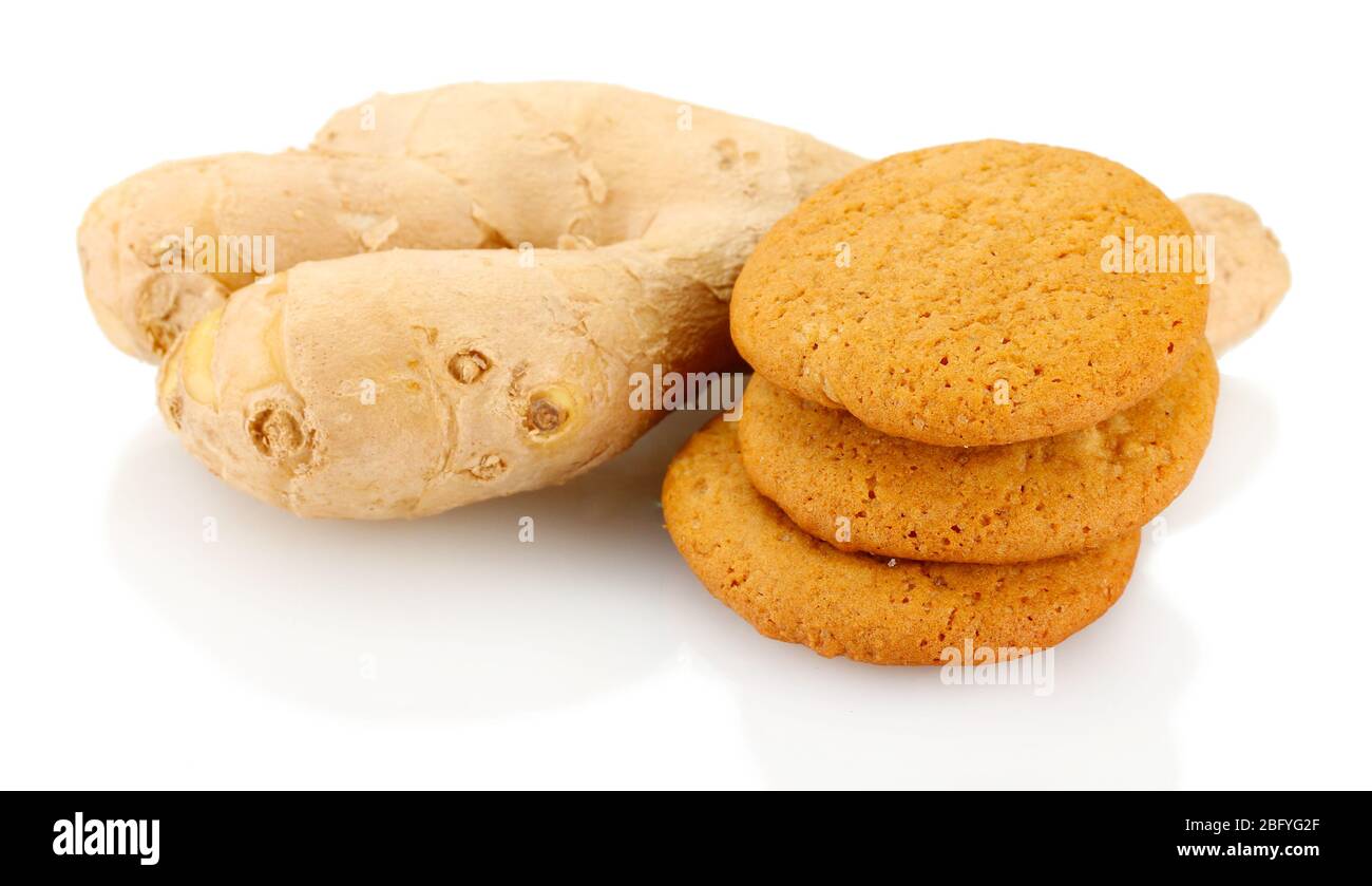 Ginger cookies with fresh ginger root isolated on white Stock Photo - Alamy