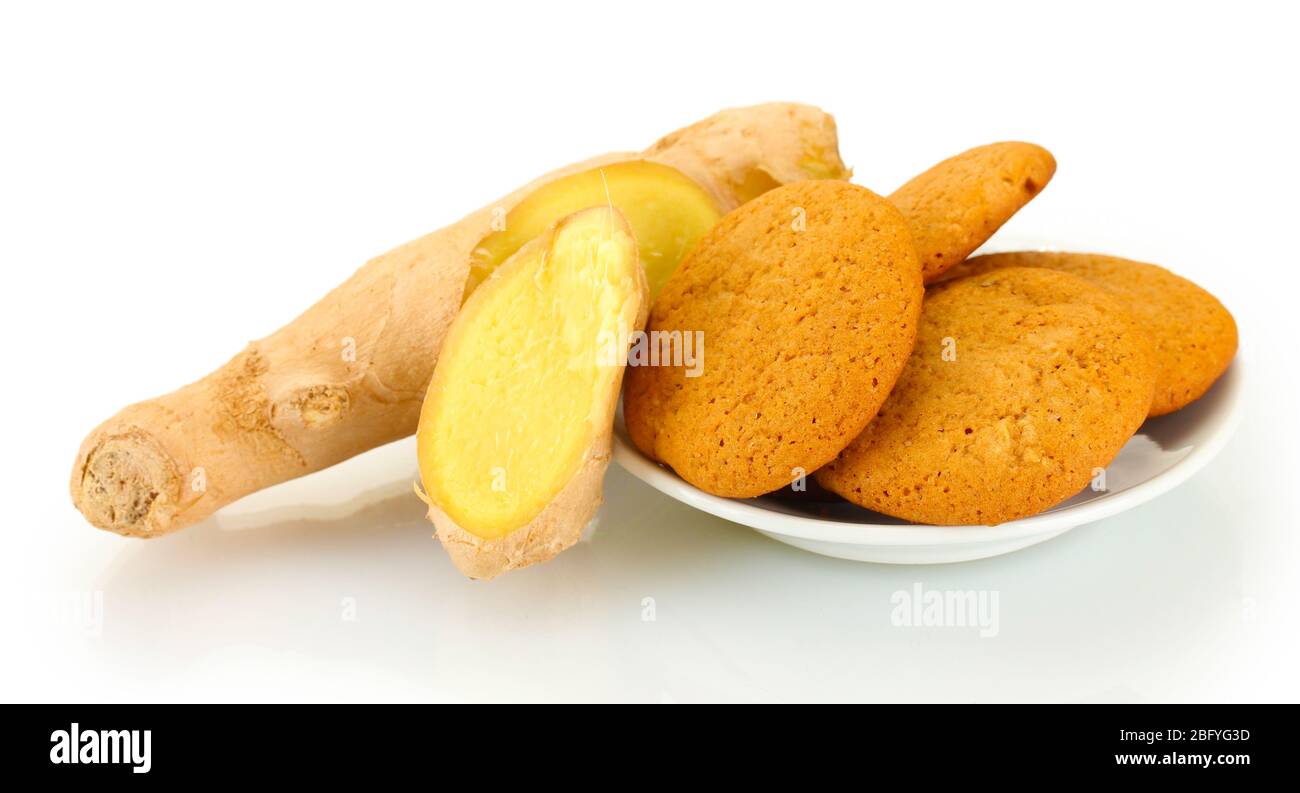 Ginger cookies with fresh ginger root isolated on white Stock Photo - Alamy