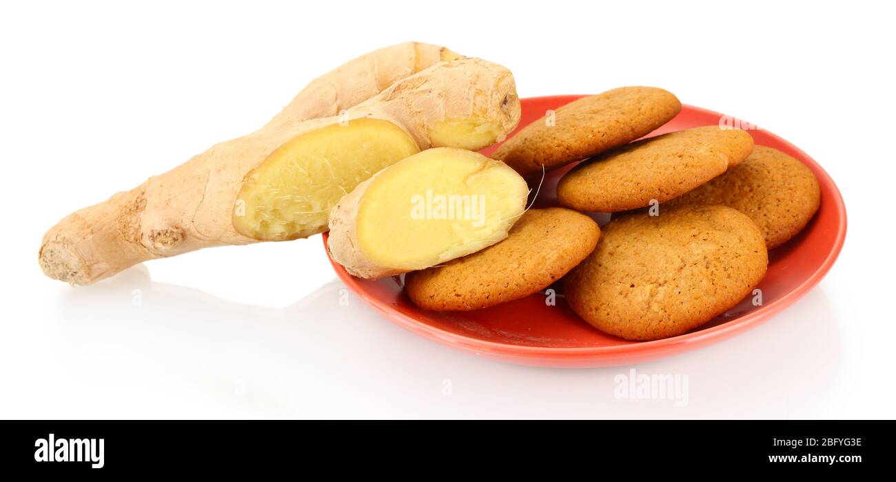 Ginger cookies with fresh ginger root isolated on white Stock Photo - Alamy