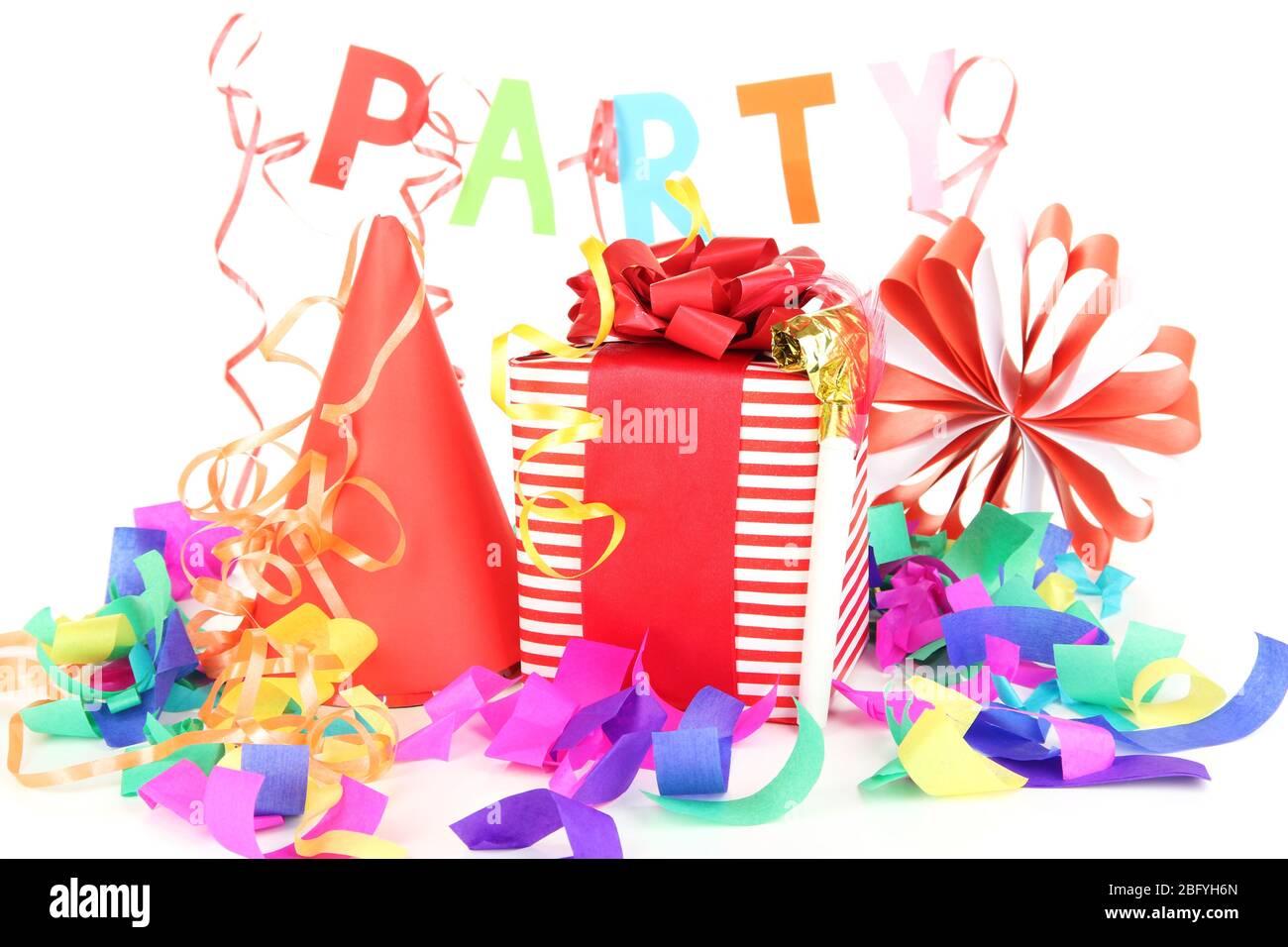 Party decorations isolated on white Stock Photo - Alamy
