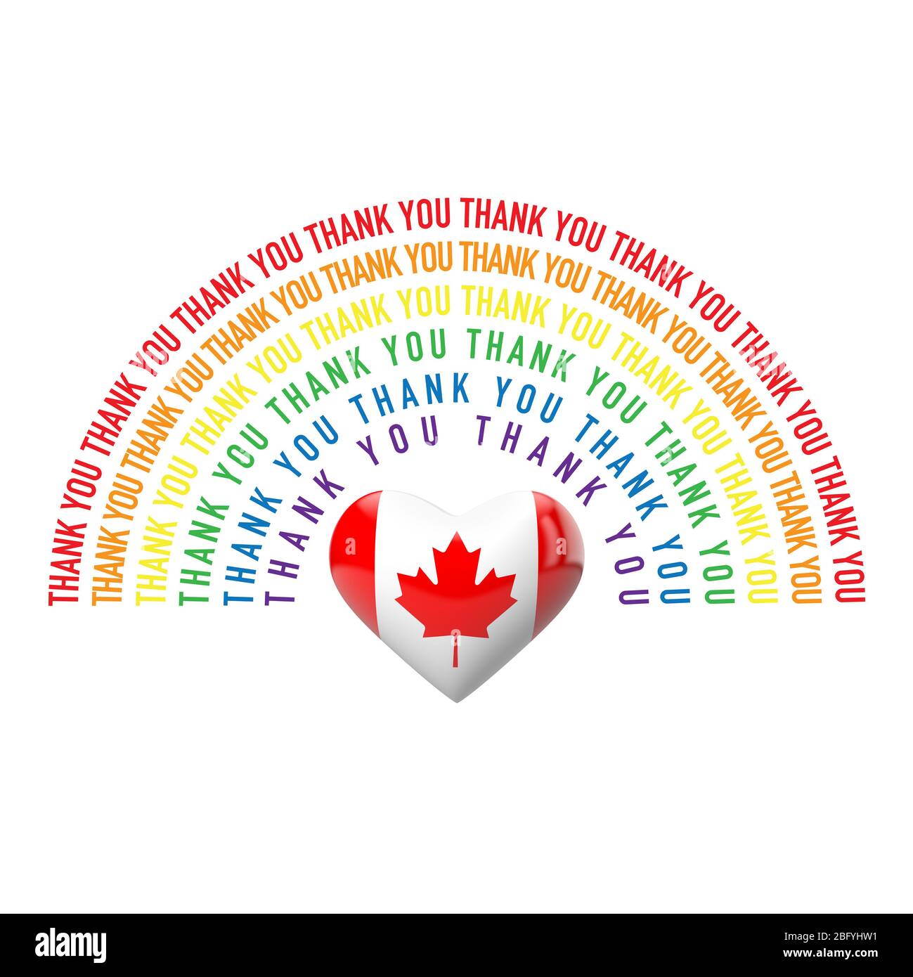 Thank you rainbow with Canada flag heart. 3D Rendering Stock Photo - Alamy