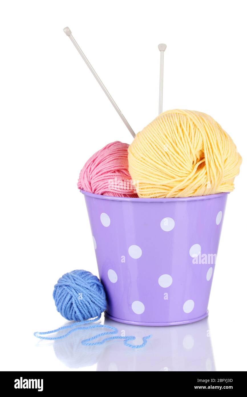 Color bucket with multicolor balls of tread isolated on white Stock ...