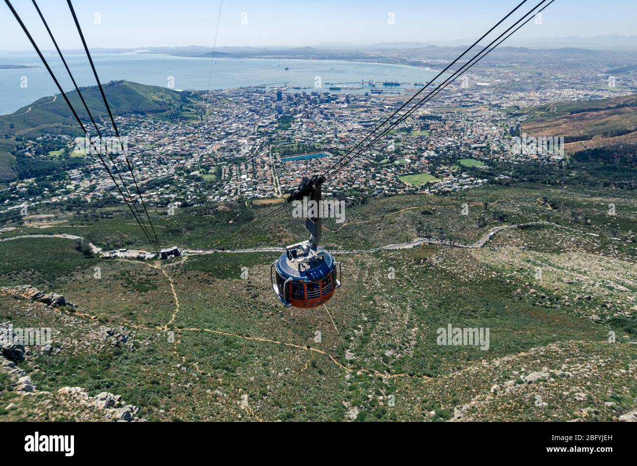 Rotating aerial cable car to tourists attraction Table Mountain Cape ...